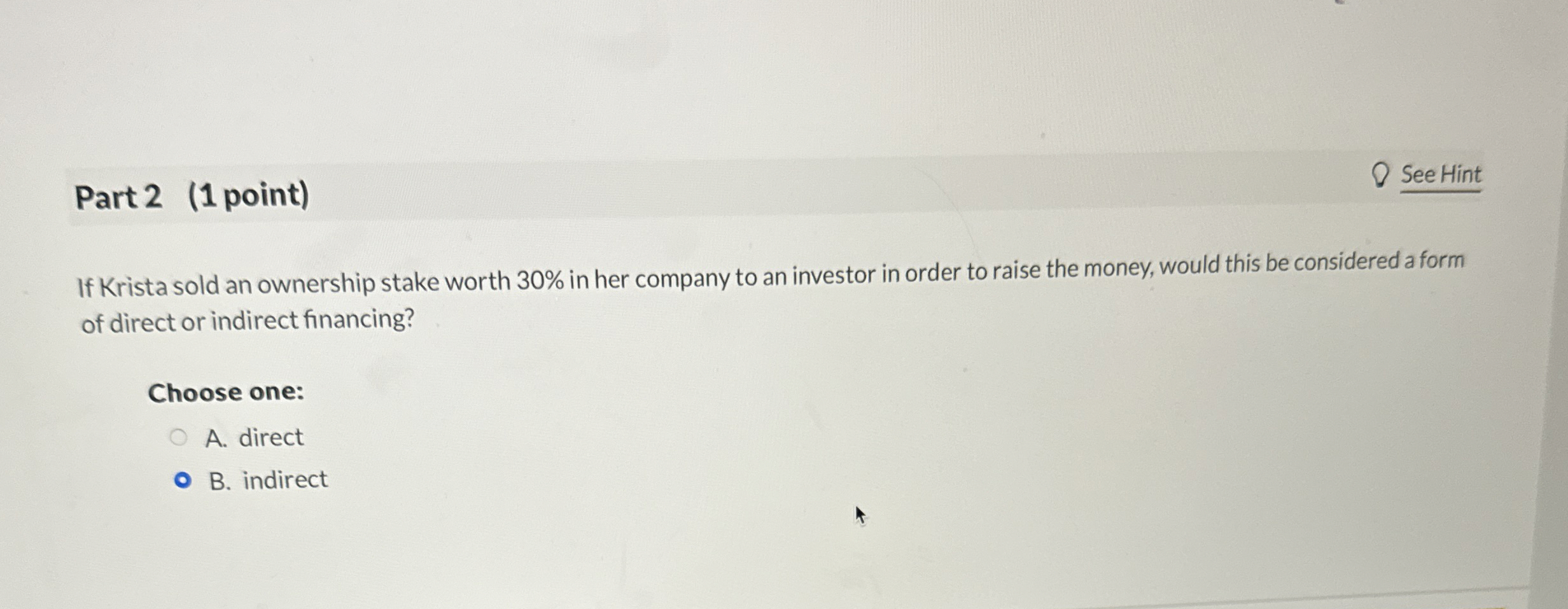 Solved Part 2 (1 ﻿point)See HintIf Krista sold an ownership | Chegg.com