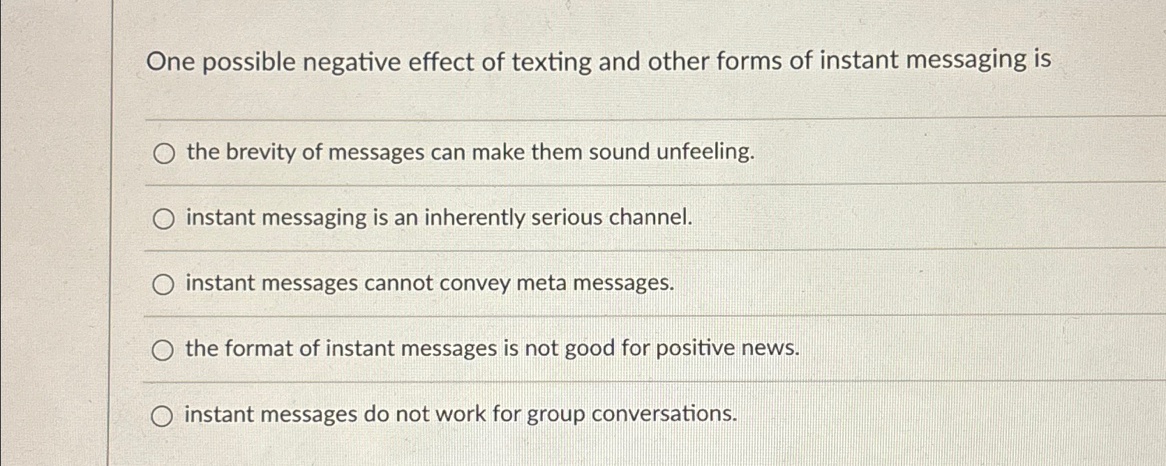Solved One possible negative effect of texting and other | Chegg.com