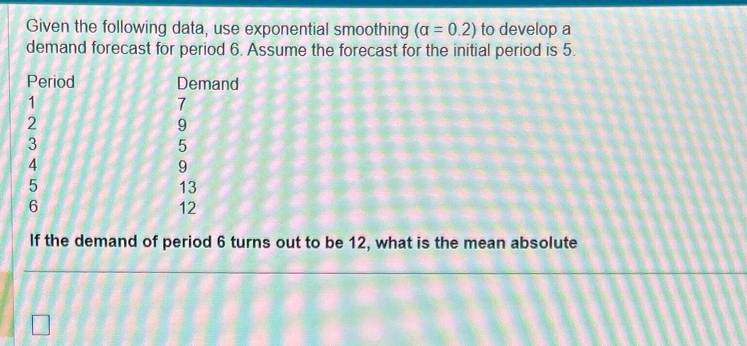Solved Given the following data, use exponential smoothing | Chegg.com