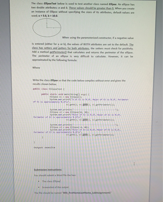 Solved The class Ellipse Test below is used to test another | Chegg.com