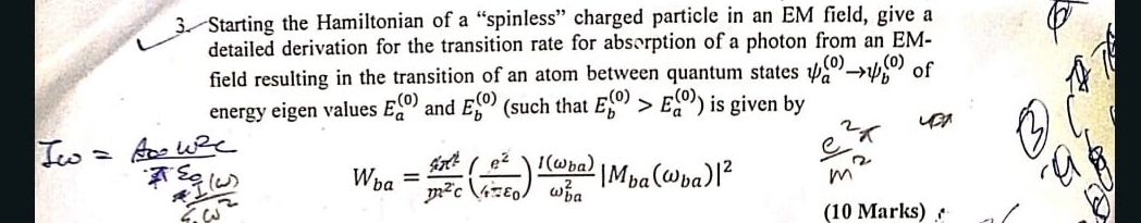 Solved 3 ﻿Starting the Hamiltonian of a "spinless" charged | Chegg.com