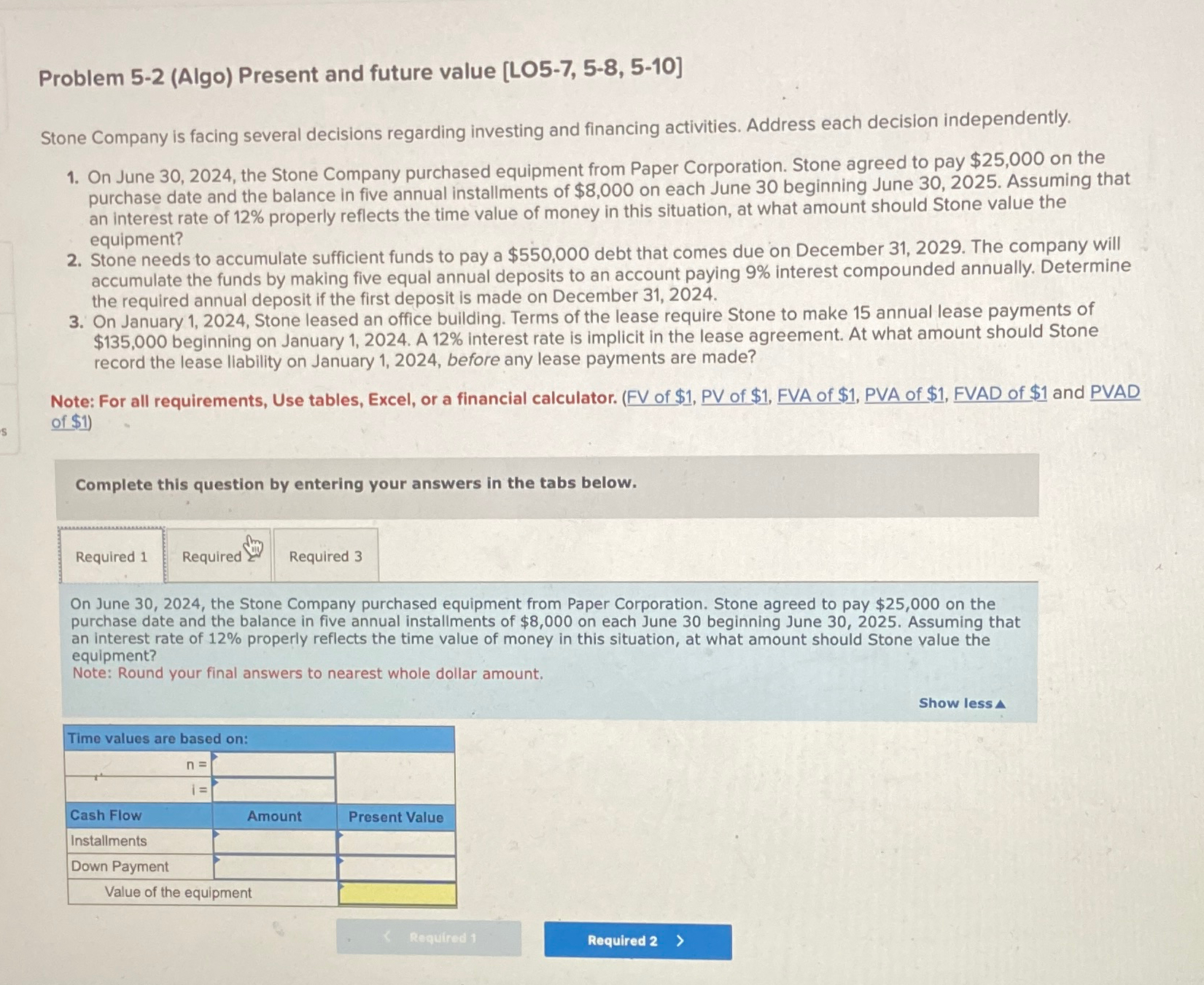 Solved Problem 5-2 (Algo) ﻿Present and future value | Chegg.com