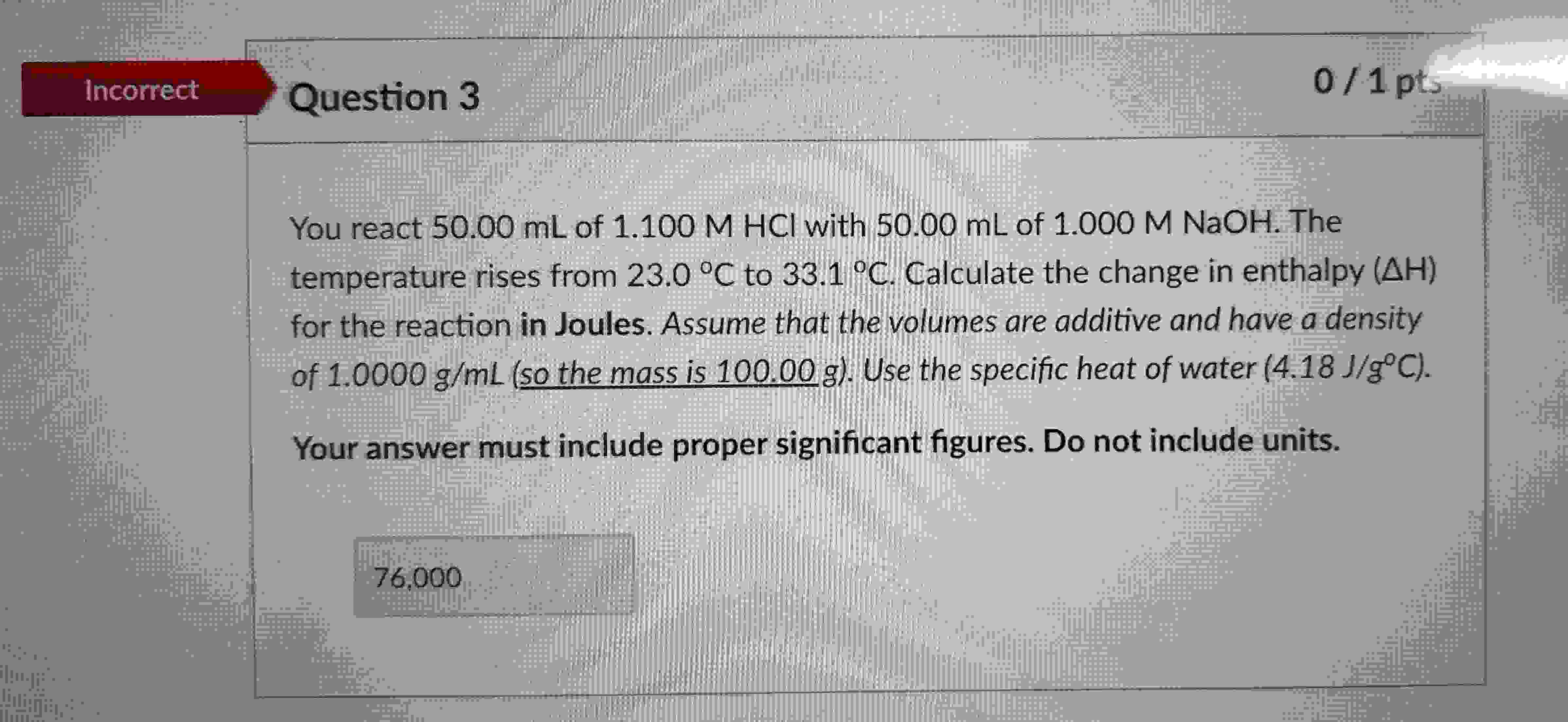 Solved You react 50.00mL ﻿of 1.100MHCl ﻿with 50.00mL ﻿of | Chegg.com