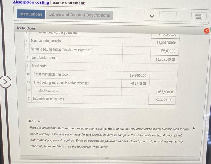 Solved Absorption costing income statement Instructions | Chegg.com