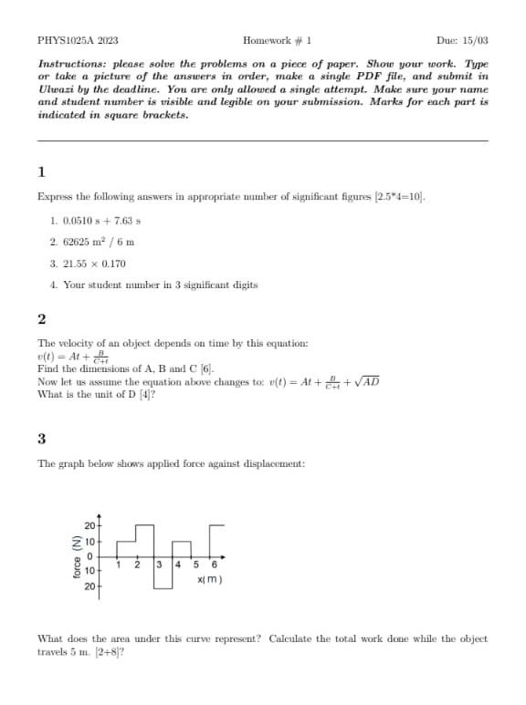 Solved PHYS1025A 2023 Homework \# 1 Duer: 15/03 | Chegg.com