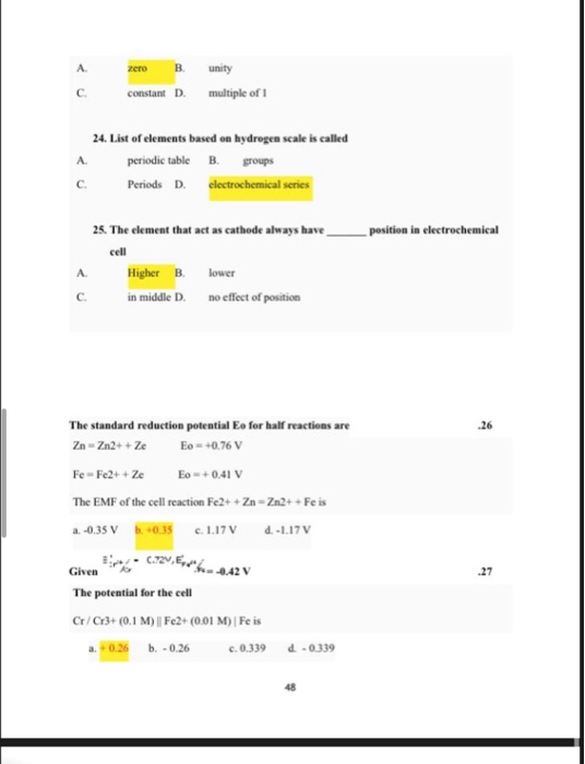 Solved zero B. unity constant D. multiple of 1 24. List of | Chegg.com