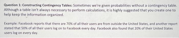 Question 1: Constructing Contingency Tables: | Chegg.com