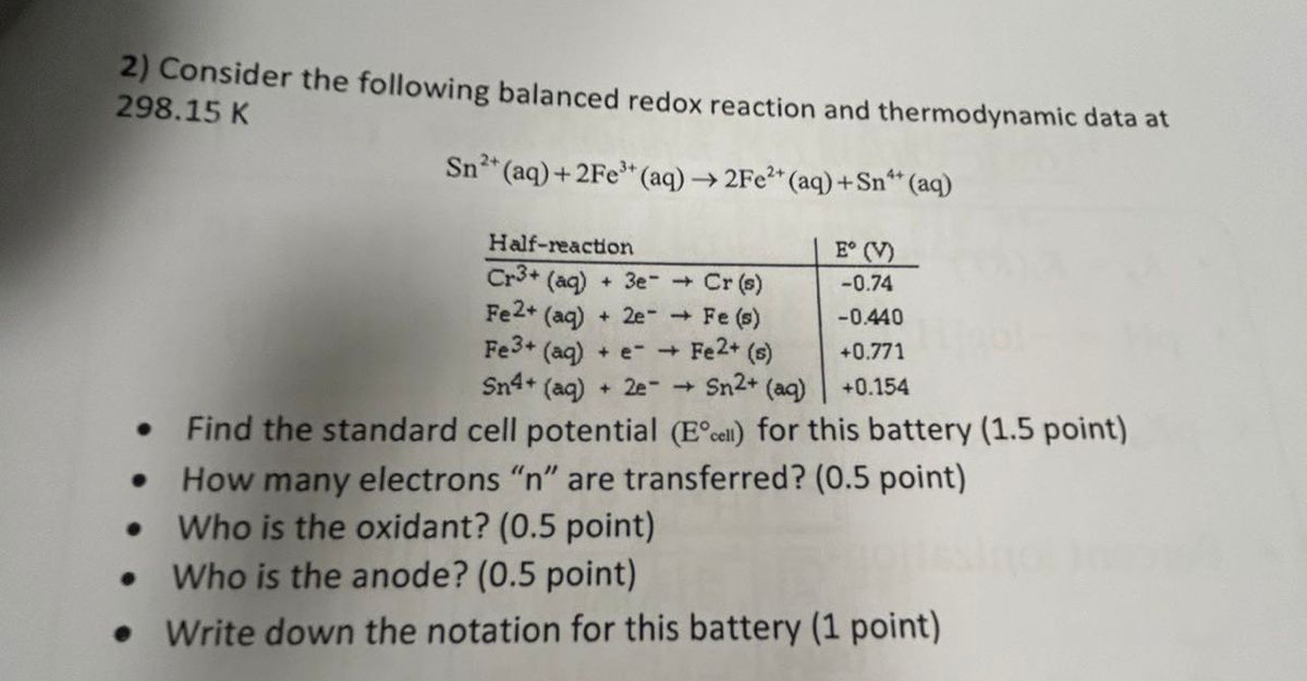 Solved Consider the following balanced redox reaction and | Chegg.com