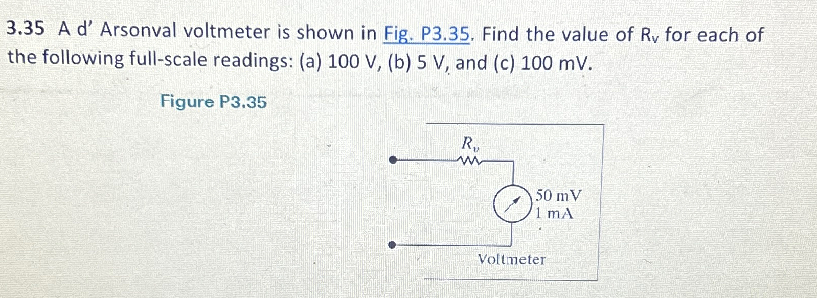 Solved 3.35 ﻿A d' ﻿Arsonval voltmeter is shown in Fig. | Chegg.com
