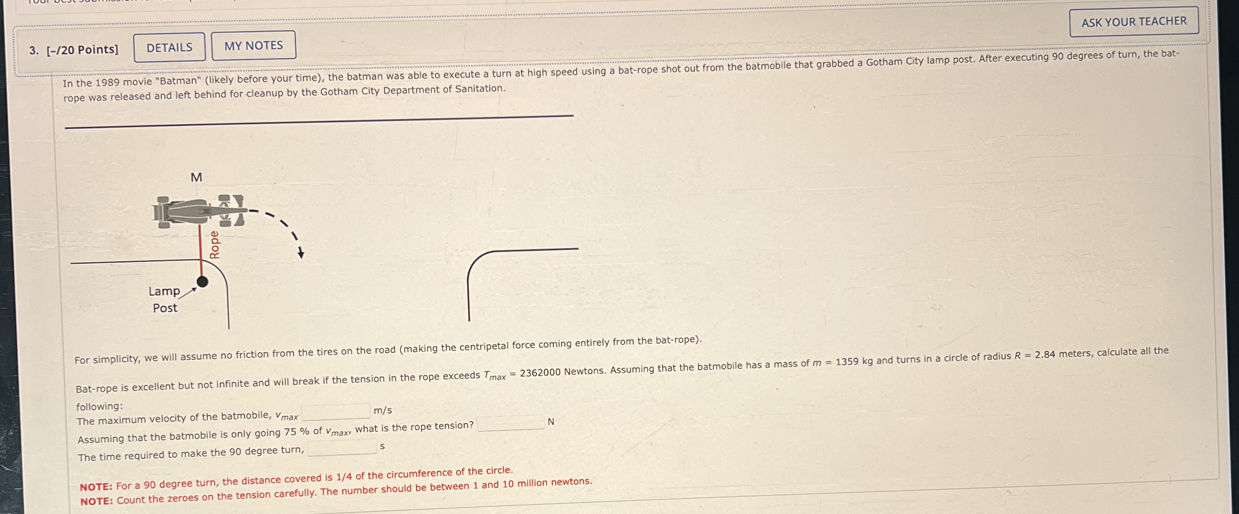 Solved ASK YOUR TEACHER3. [-/20 ﻿Points] ﻿rope was released | Chegg.com
