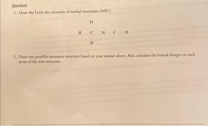 Solved 1. Draw the Lewis dot structure of methyl isocyanate | Chegg.com