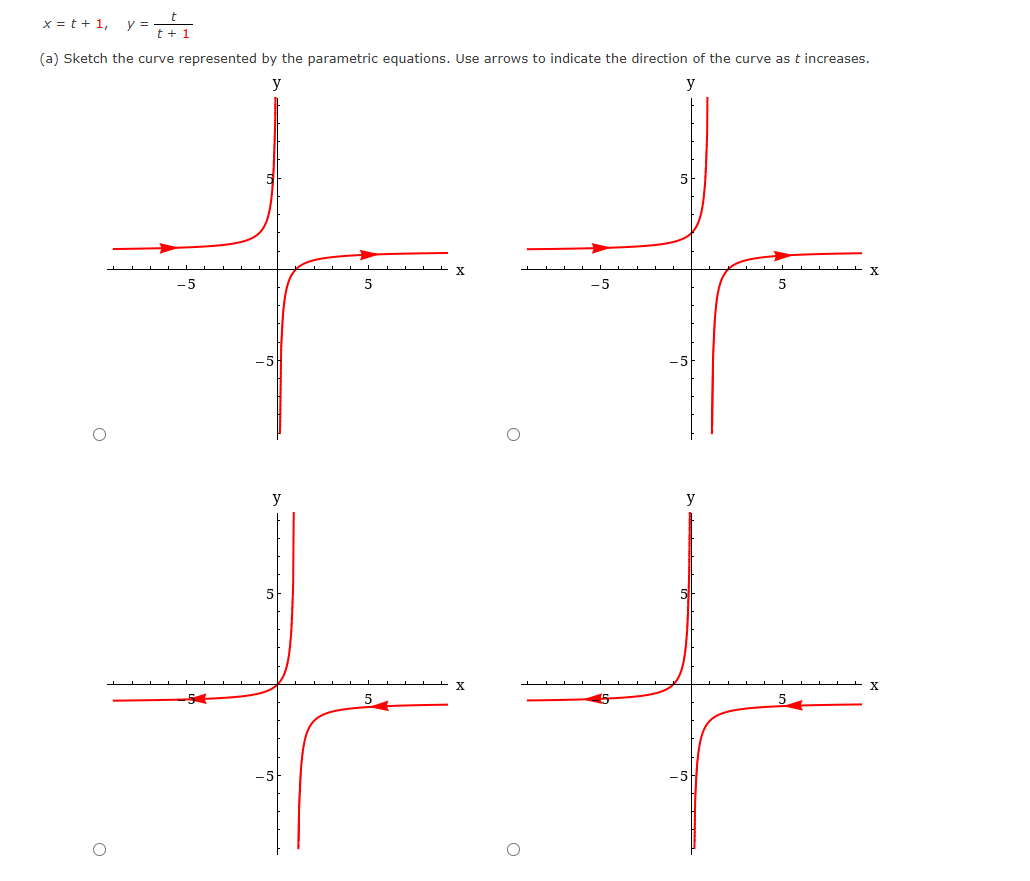 Solved x=t+1,y=tt+1(a) ﻿Sketch the curve represented by the | Chegg.com