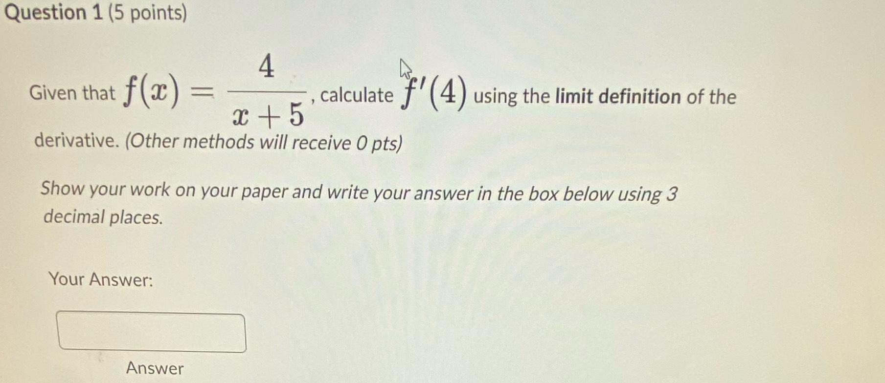 Solved Question 1 (5 ﻿points)Given that f(x)=4x+5, | Chegg.com