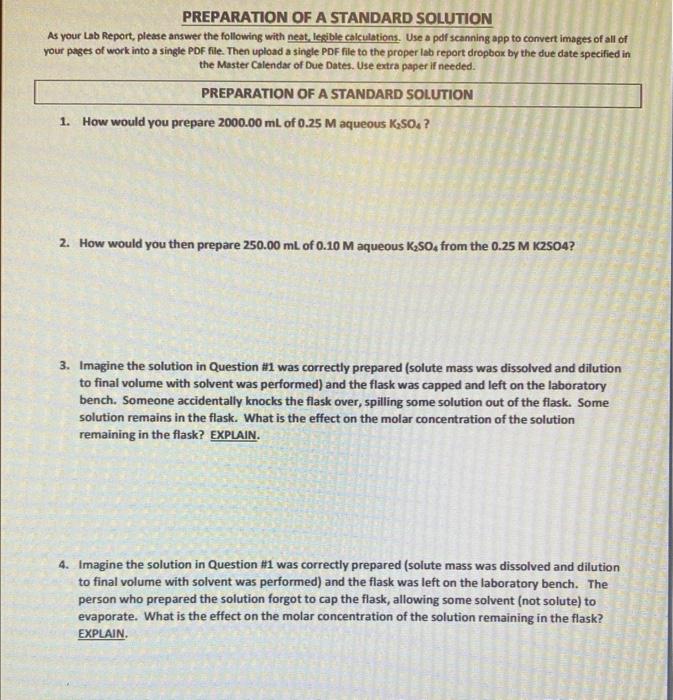 Solved PREPARATION OF A STANDARD SOLUTION As your Lab | Chegg.com