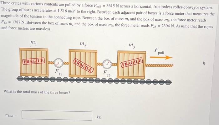 Solved Three crates with various contents are pulled by a | Chegg.com