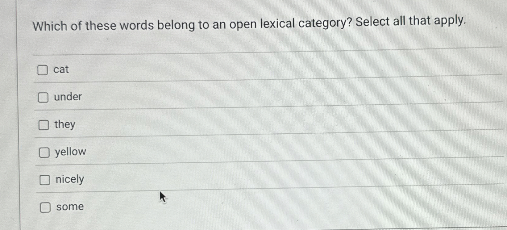Solved Which of these words belong to an open lexical | Chegg.com