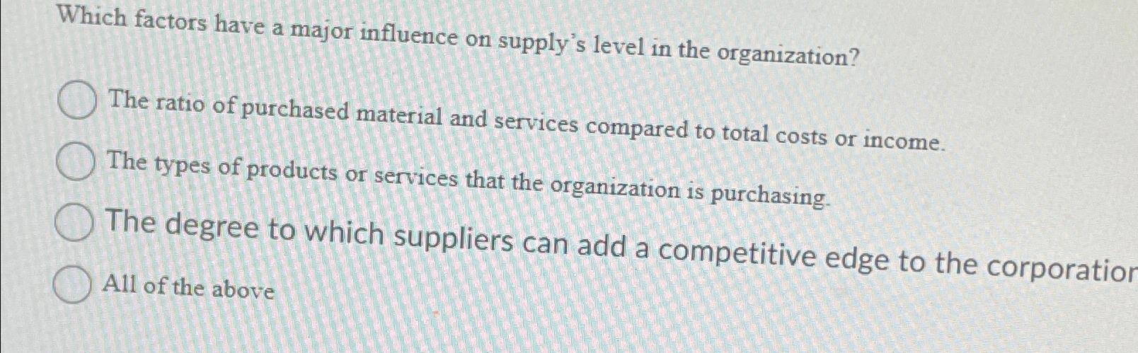Solved Which factors have a major influence on supply's | Chegg.com