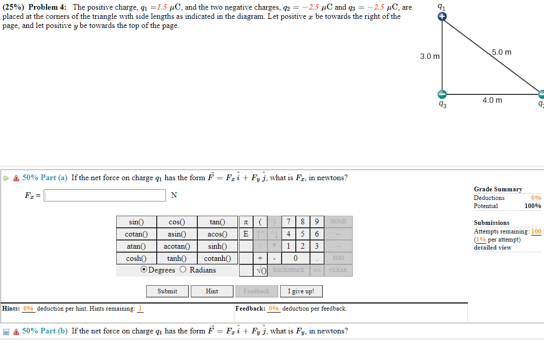 Solved (25%) ﻿Problem 4: The positive charge, q1=1.5μC, ﻿and | Chegg.com