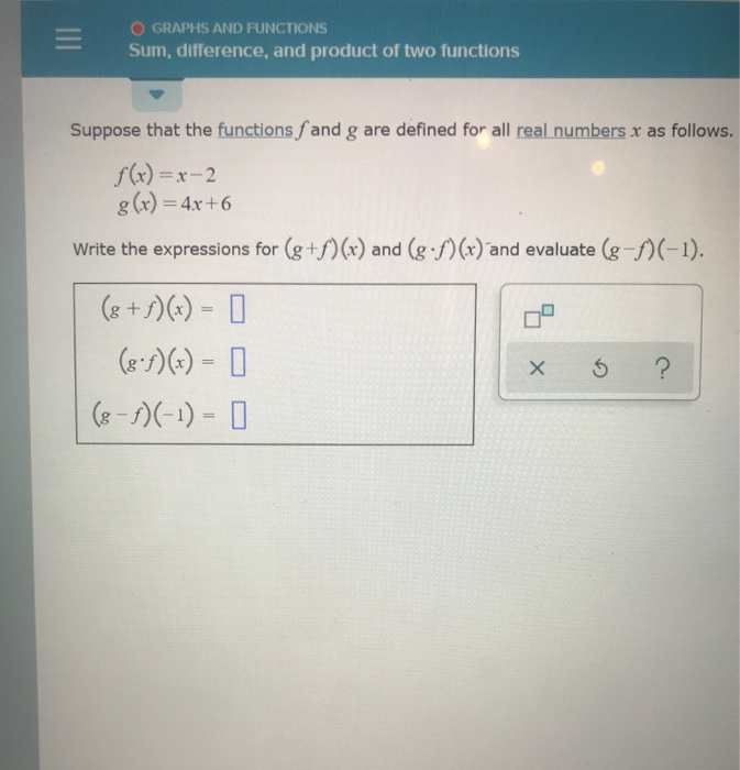 Solved O GRAPHS AND FUNCTIONS Sum, difference, and product | Chegg.com