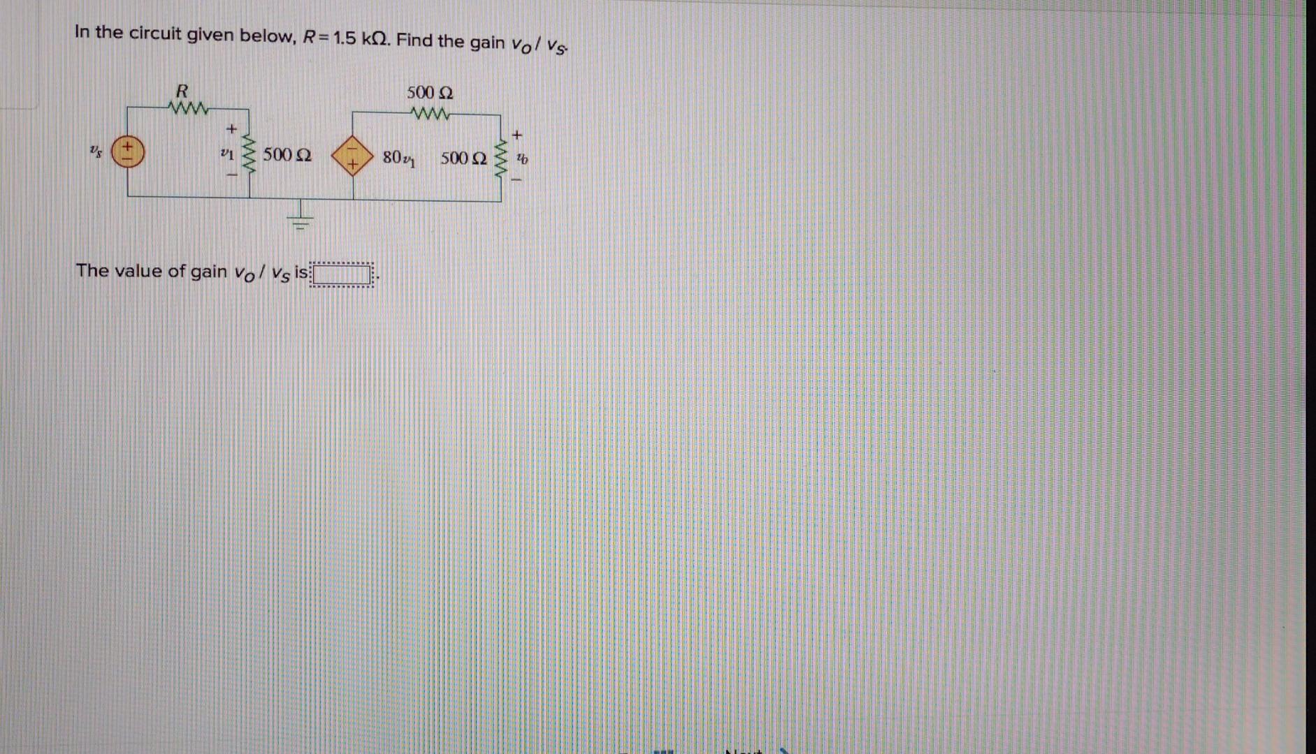 Solved In the circuit given below, R=1.5kΩ. Find the gain | Chegg.com