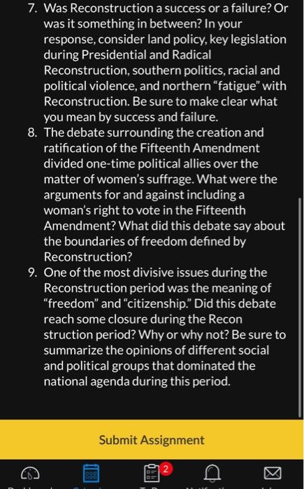 7. Was Reconstruction a success or a failure? Or was | Chegg.com