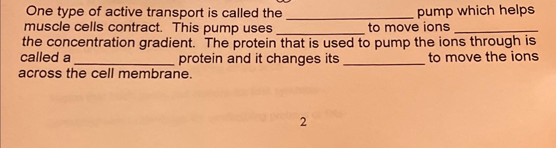 Solved One type of active transport is called the pump which | Chegg.com