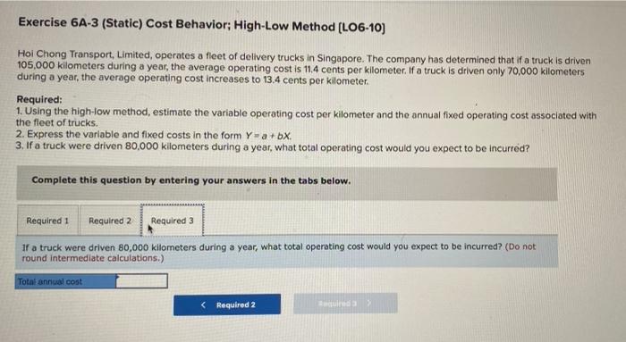Solved Exercise 6A-1 (Static) High-Low Method (L06-10) The | Chegg.com