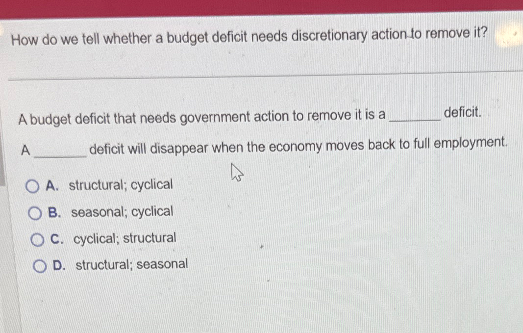 Solved How do we tell whether a budget deficit needs | Chegg.com