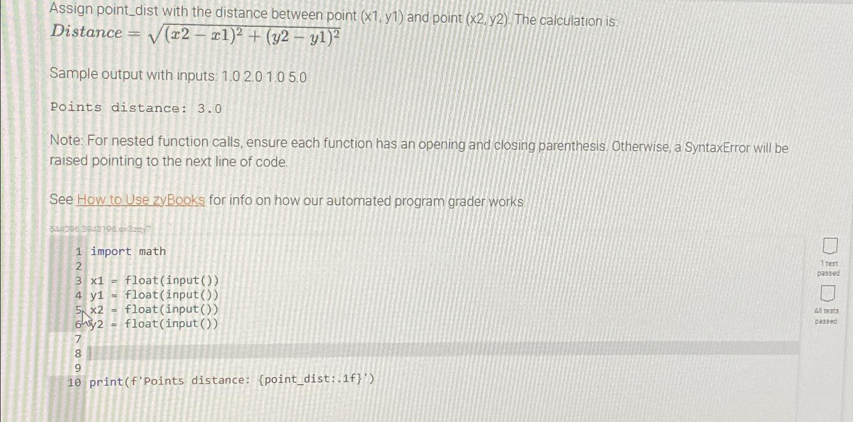 Solved Assign point_dist with the distance between point | Chegg.com