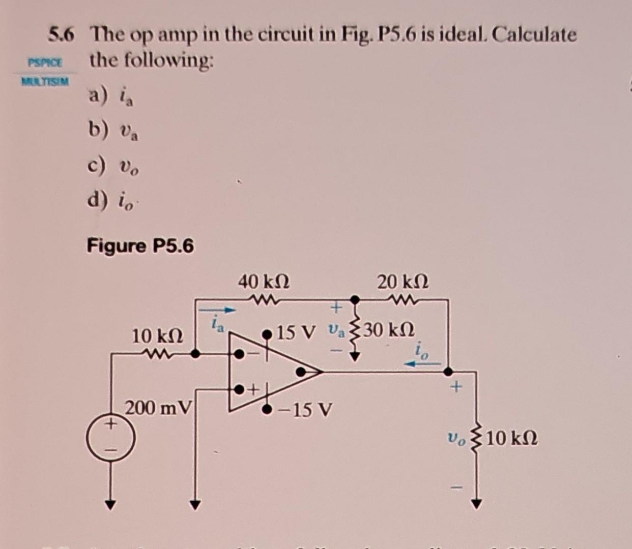 Solved 5.6 The op amp in the circuit in Fig. P5.6 is ideal. | Chegg.com
