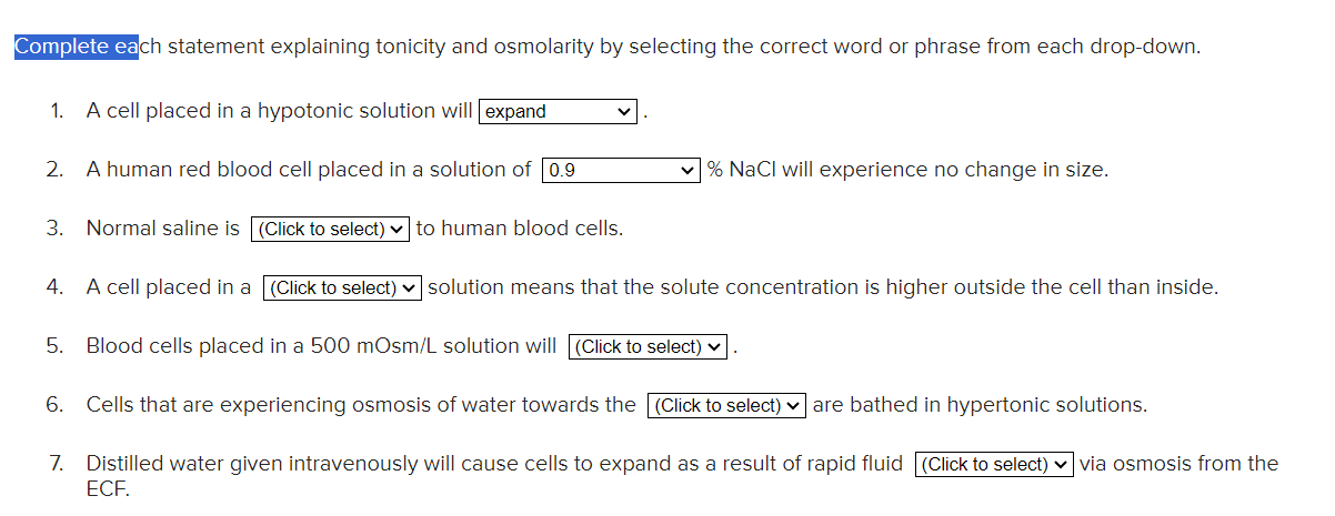 Solved zh statement explaining tonicity and osmolarity by | Chegg.com