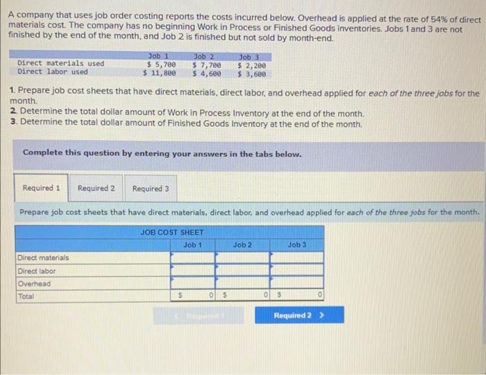Solved A company that uses job order costing reports the | Chegg.com