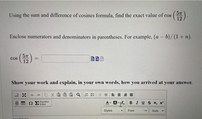 Solved 571 Using the sum and difference of cosines formula, | Chegg.com