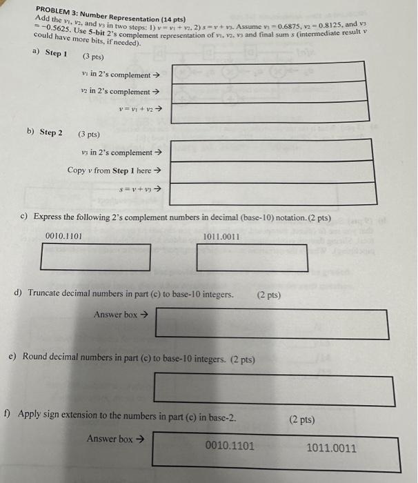 Solved PROBLEM 3: Number Representation (14 pts) Add the | Chegg.com