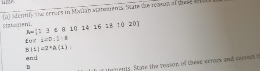 Solved (a) ﻿Identify the errors in Matlab statements. State | Chegg.com