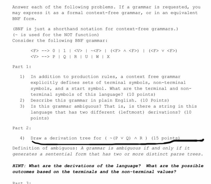 Solved Answer each of the following problems. If a grammar | Chegg.com