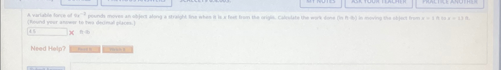 Solved PKACIICE ANOTHERA variable force of 9x-2 ﻿pounds | Chegg.com