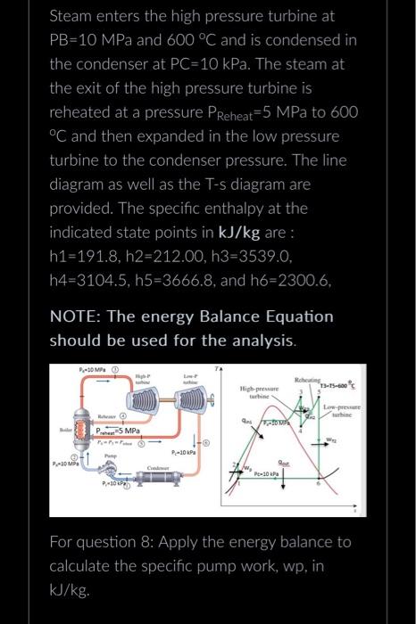 Solved Steam enters the high pressure turbine at PB=10MPa | Chegg.com