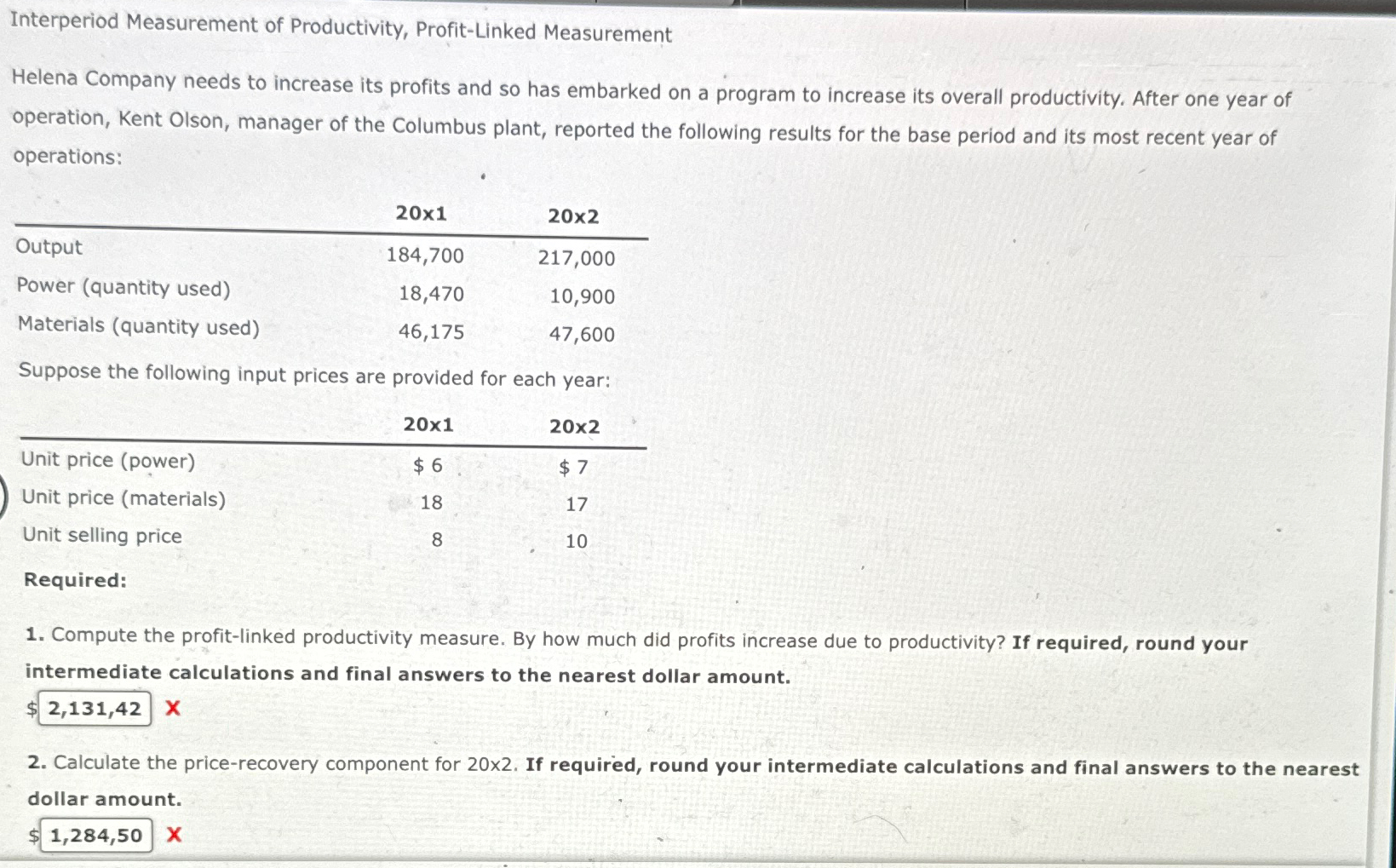 Solved Interperiod Measurement of Productivity, | Chegg.com