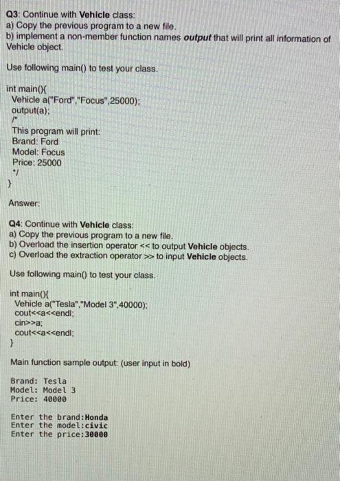 Solved Q1. Implement a class called Vehicle. a) A class | Chegg.com