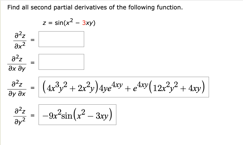 Solved Find all second partial derivatives of the following | Chegg.com