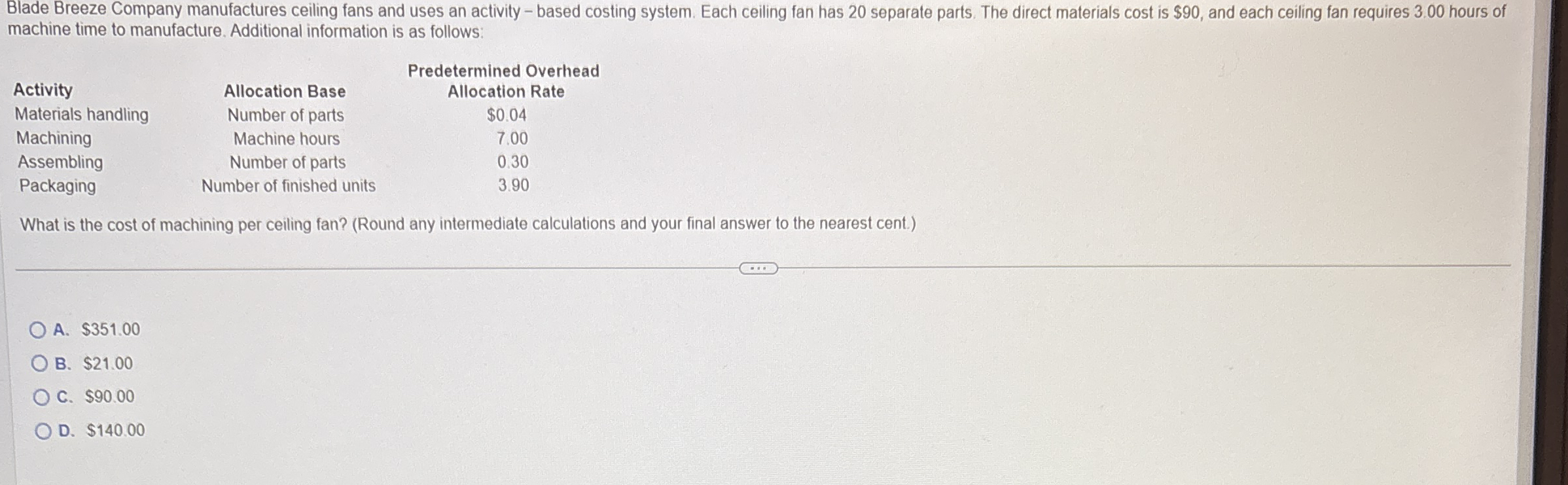 Solved Blade Breeze Company manufactures ceiling fans and | Chegg.com