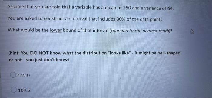 Solved Assume that you are told that a variable has a mean | Chegg.com
