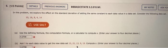 Solved 6. [1/3 Points] DETAILS PREVIOUS ANSWERS BBBASICSTAT8 | Chegg.com