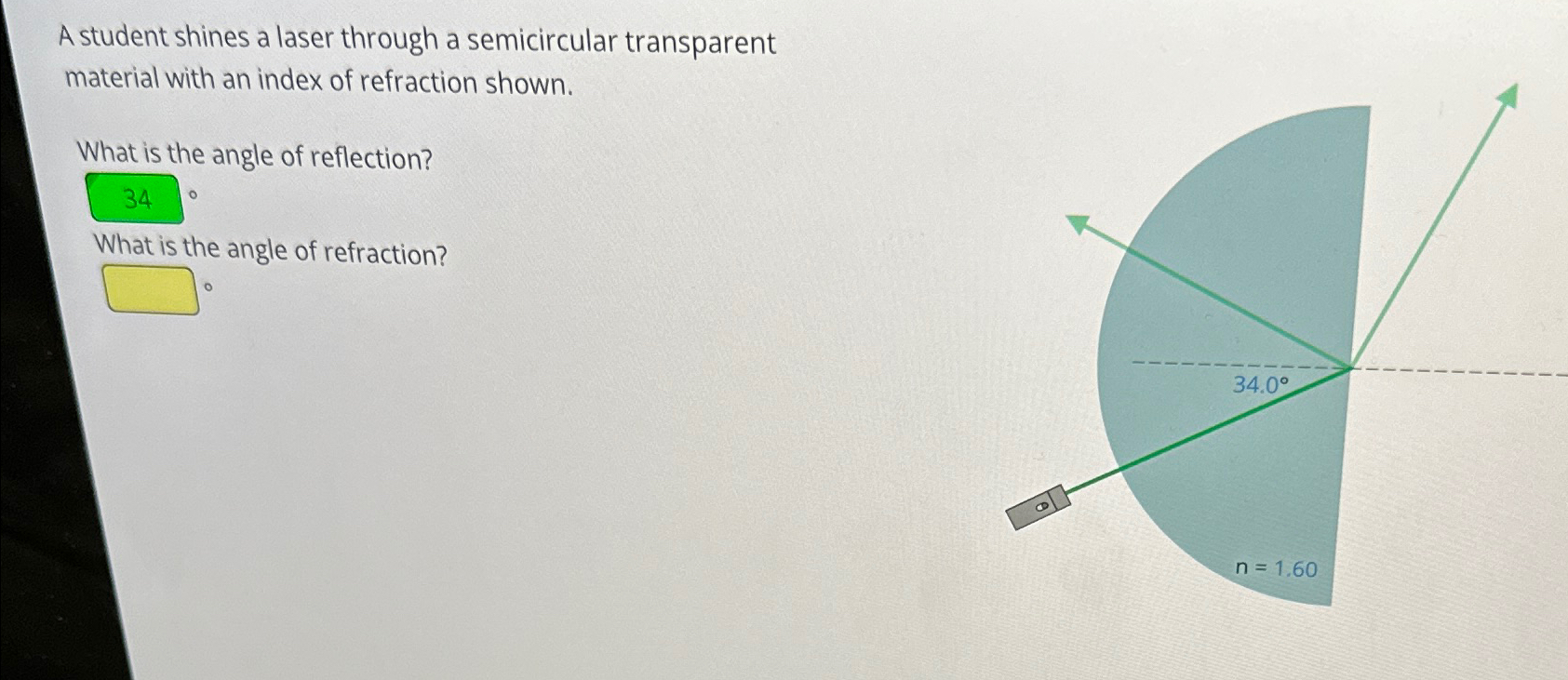 A student shines a laser through a semicircular | Chegg.com