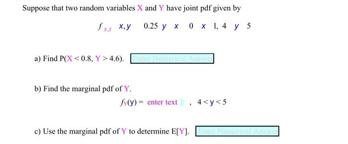 Solved Suppose that two random variables X and Y have joint | Chegg.com