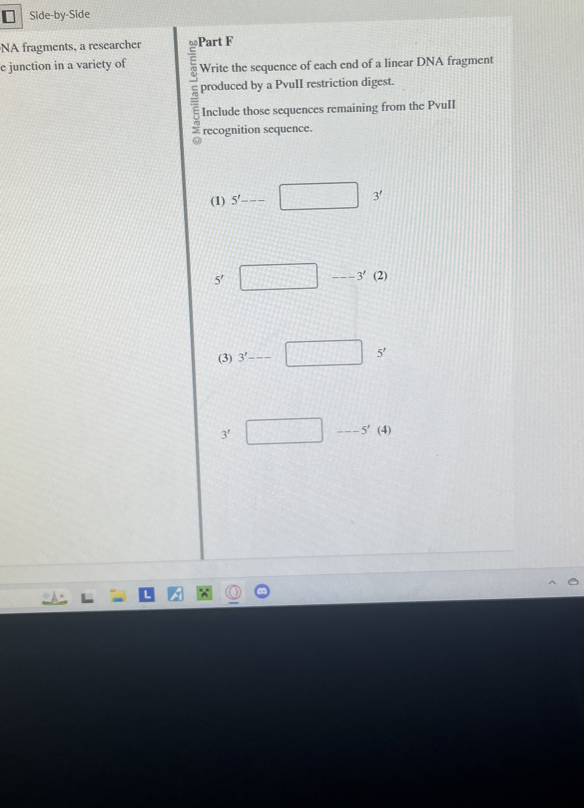 Solved Side-by-SideNA fragments, a researcher e junction in | Chegg.com