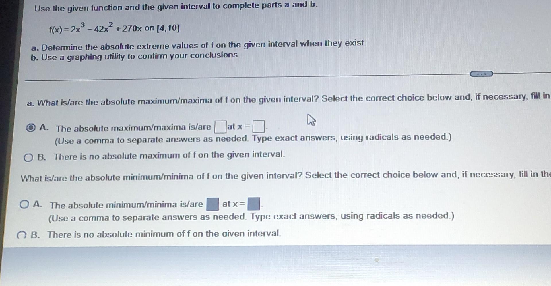 Solved Use the given function and the given interval to | Chegg.com