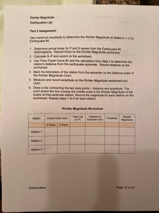 Richter Magnitude Earthquakes Lab Part 2 Assignment: | Chegg.com