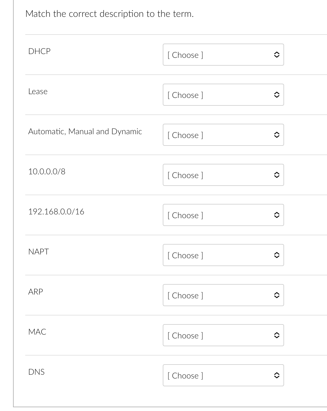 Solved Match the correct description to the | Chegg.com
